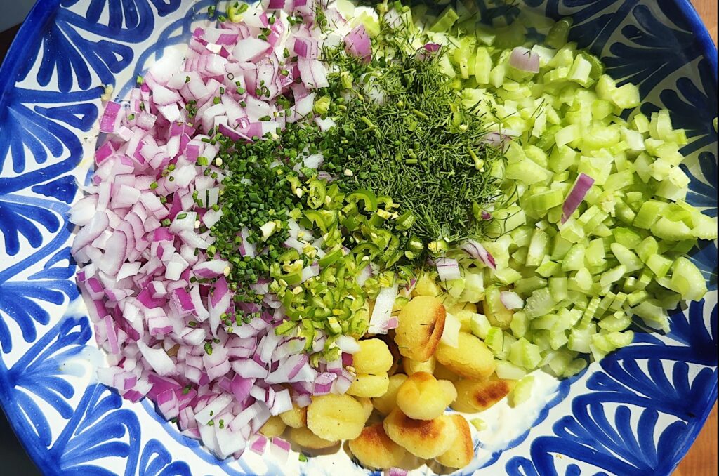 Crispy Gnocchi Salad with a Creamy Herby Yogurt Dressing - Carolina Gelen