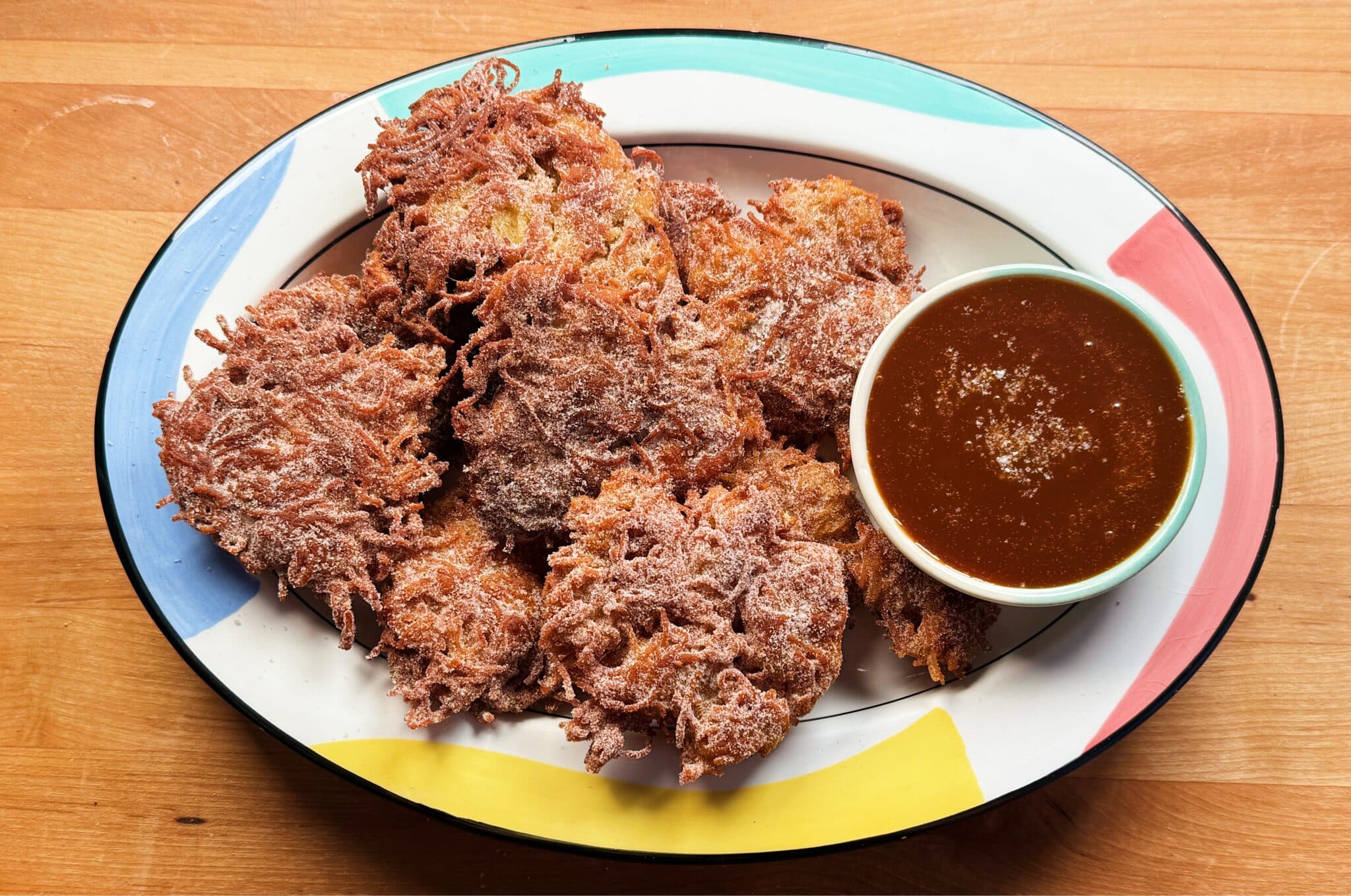 Cinnamon Sugar Noodle Latkes with Salted Caramel Sauce - Carolina Gelen